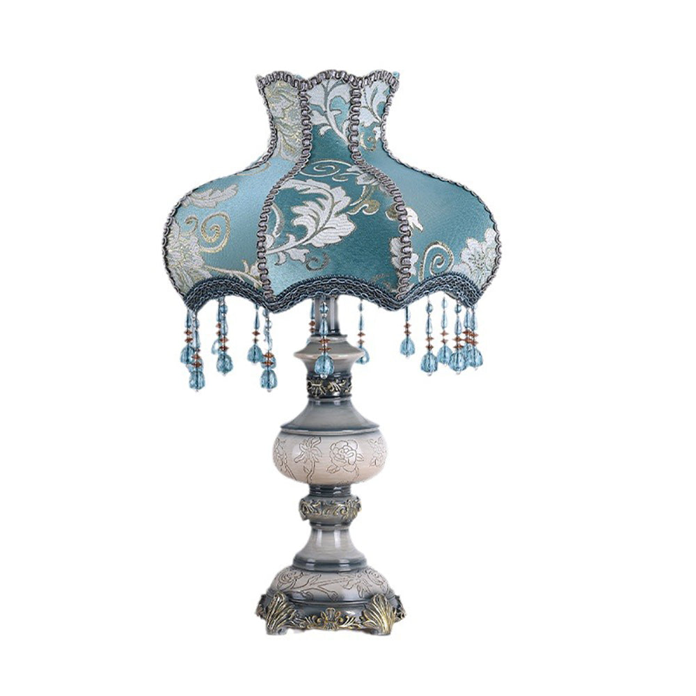 Aeyee Elegant Blue Table Lamp, Antique Flower Decorative Bedside Desk ...