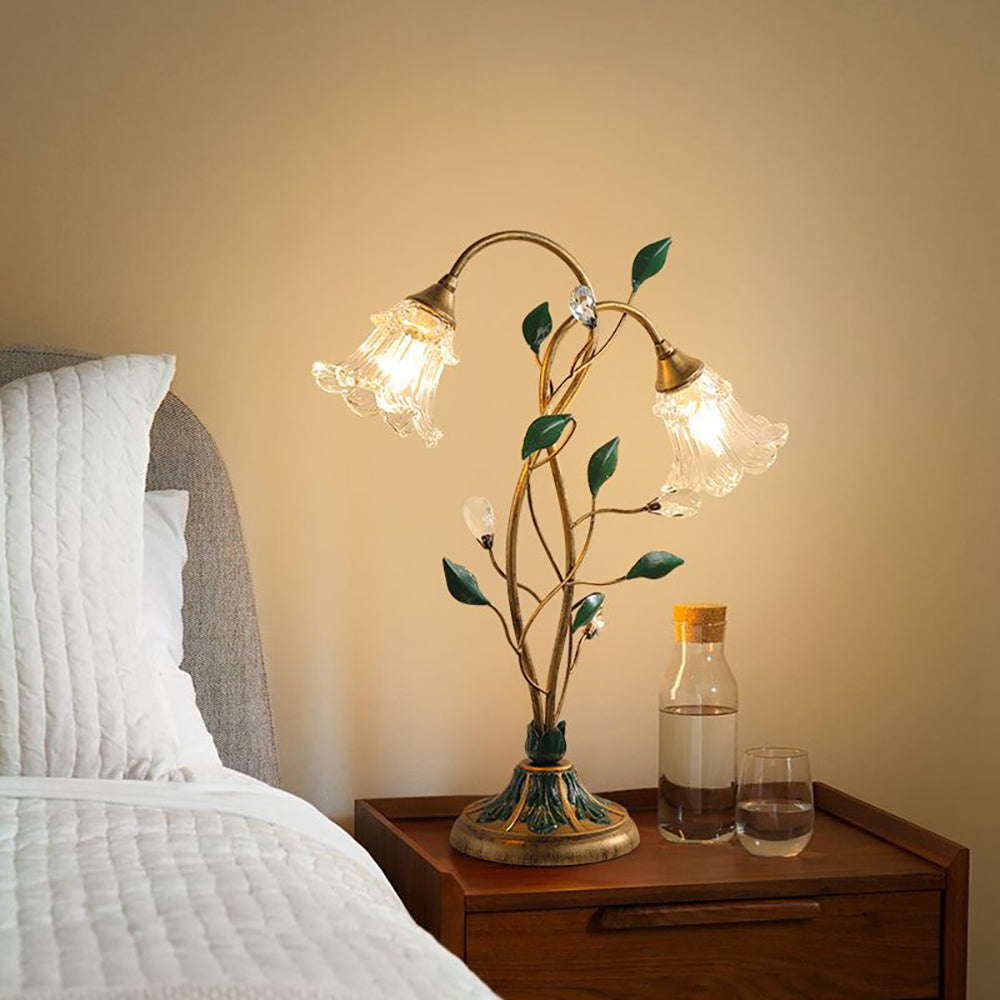 Aeyee Glass Table Lamp, Antique Flower Decorative Bedside Desk Lamp wi ...