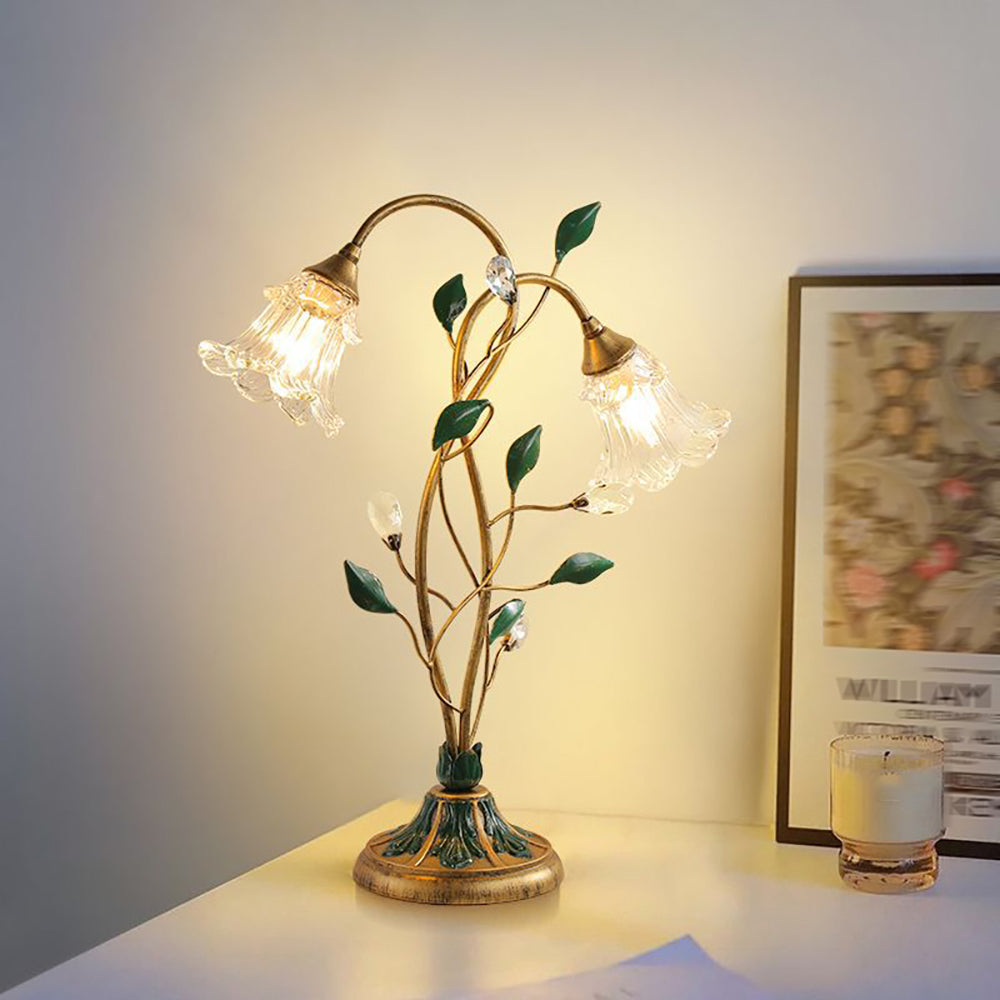 Aeyee Glass Table Lamp, Antique Flower Decorative Bedside Desk Lamp wi ...