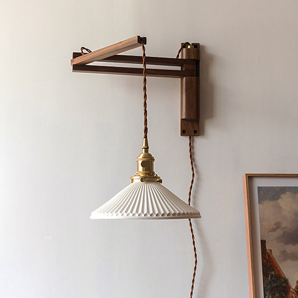 Aeyee Swing Arm Wall Sconce, Industrial Wood Folding Wall Lamp, Adjust ...