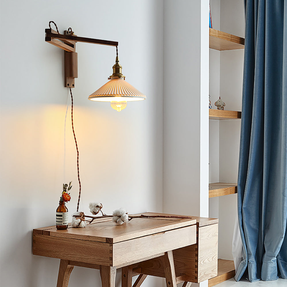 Aeyee Swing Arm Wall Sconce, Industrial Wood Folding Wall Lamp, Adjust ...
