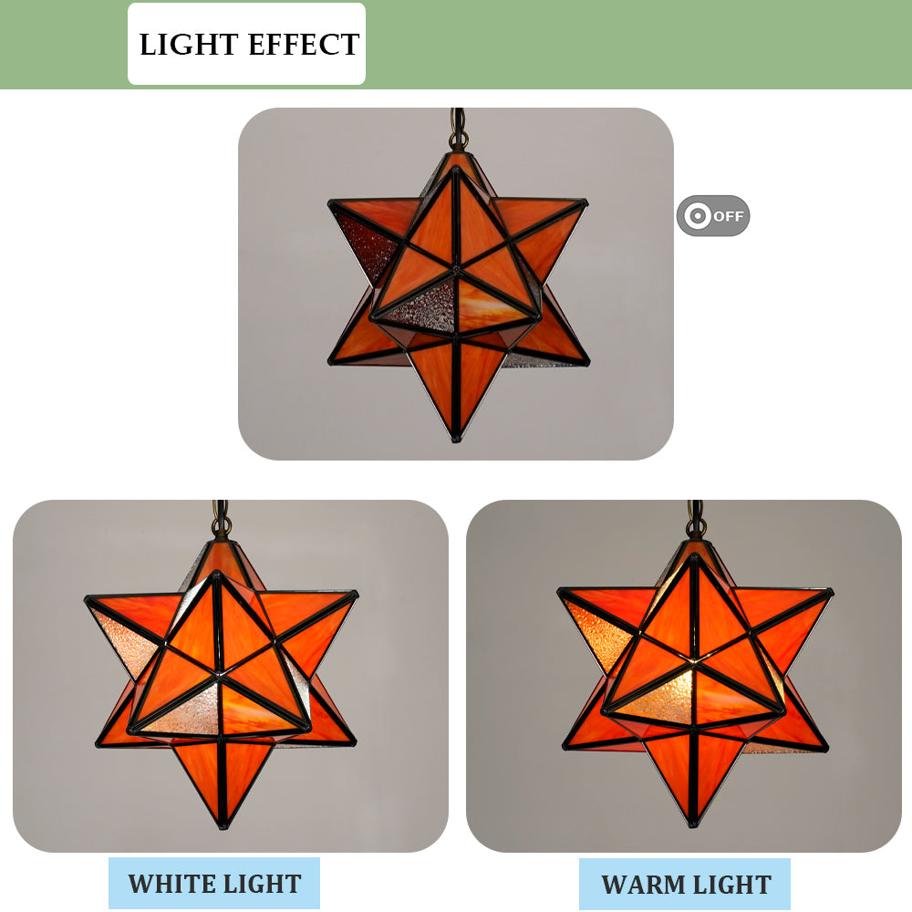 Aeyee Moravian Star Pendant Light Fixture, Stained Glass Hanging Light ...