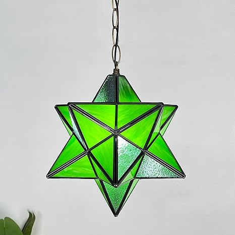 Moravian Star Pendant Light Fixture, Stained Glass Hanging Light, Vint ...