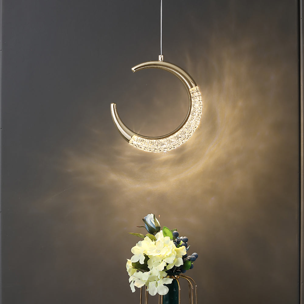 Aeyee Moon Shaped Pendant Light Fixture, Dimmable LED Ring Hanging Lam ...