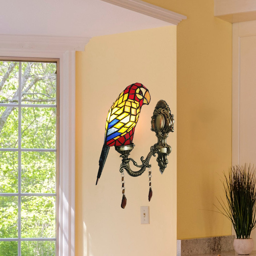 Aeyee Parrot Wall Sconce, Tiffany Wall Light with Stained Glass Shade ...