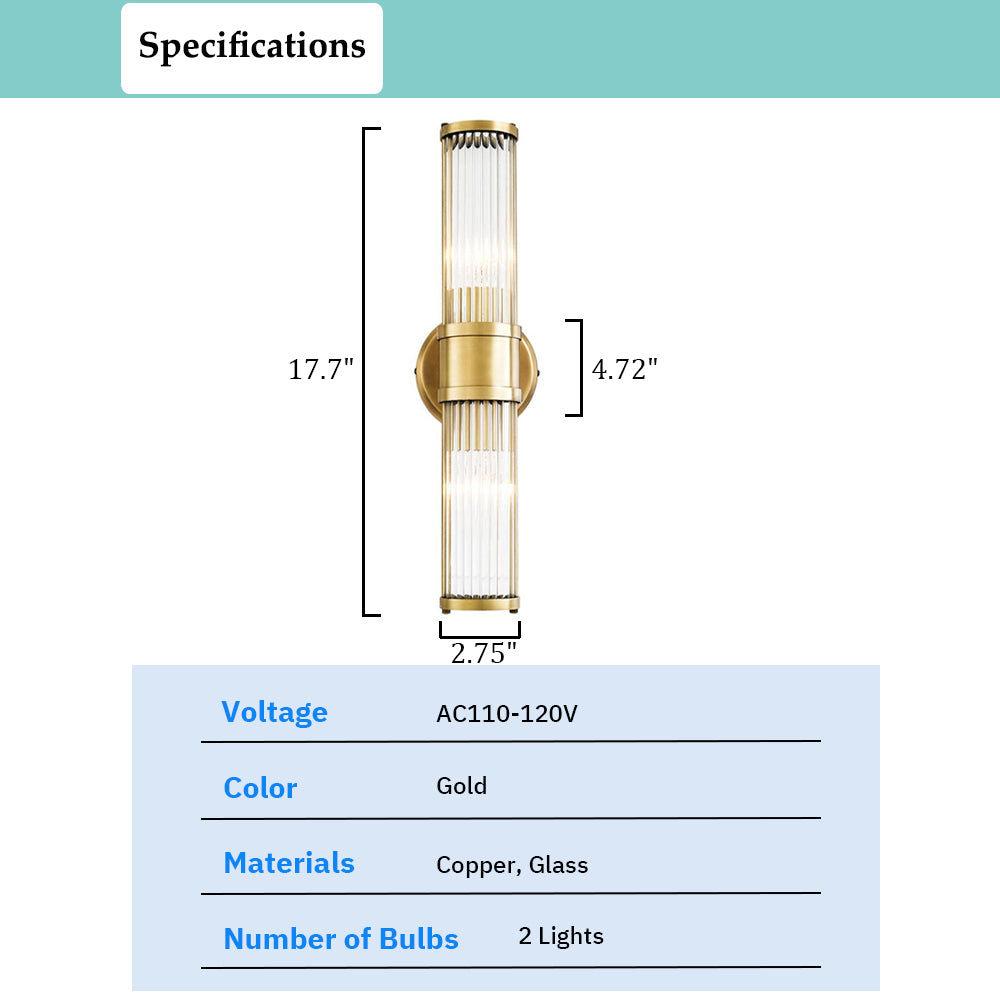 Aeyee Minimalist Linear Tube Wall Sconce, Copper Wall Light with Glass ...