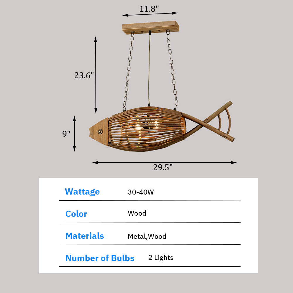 Rattan Pendant Light Fixture - Aeyee Fish Shaped Chandelier, 2 Lights ...