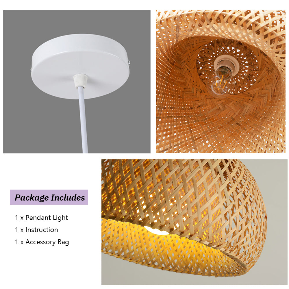 Aeyee Boho Style Bamboo Pendant Light Fixture 1 Light Dome Shape Woven ...