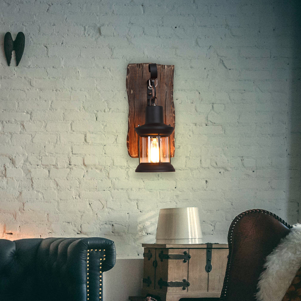 Aeyee Rustic Wood Wall Sconces, Industrial Farmhouse Wall Light, 1 Lig ...